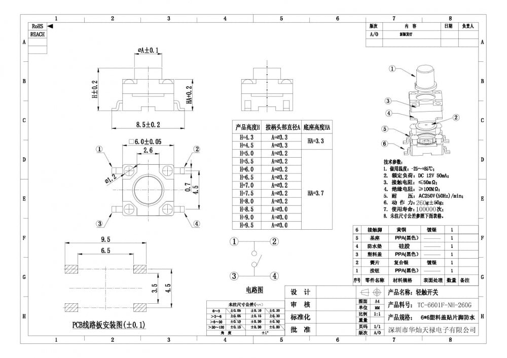 HCTL TC-6601F-5-260G technical drawing preview