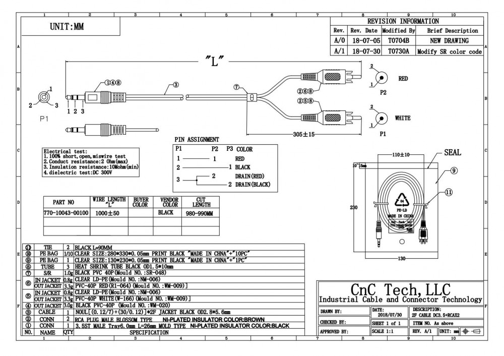770-10043-00100 cable assembly drawing