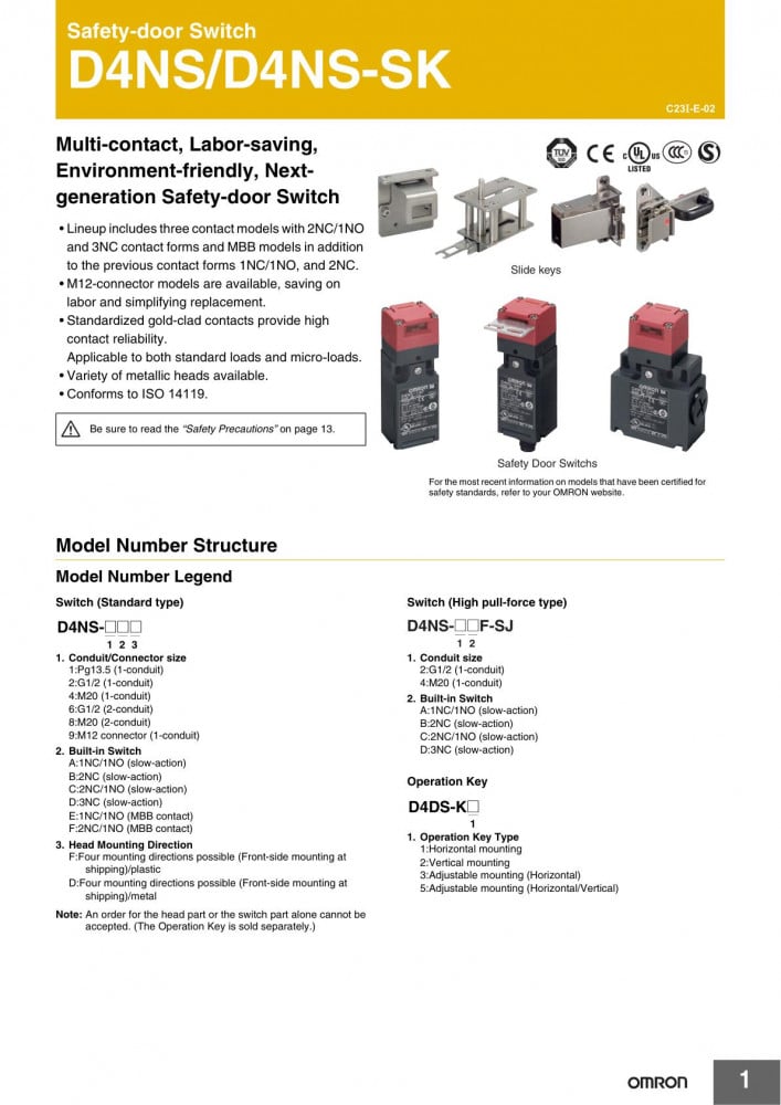 OMRON D4NS datasheet page 1