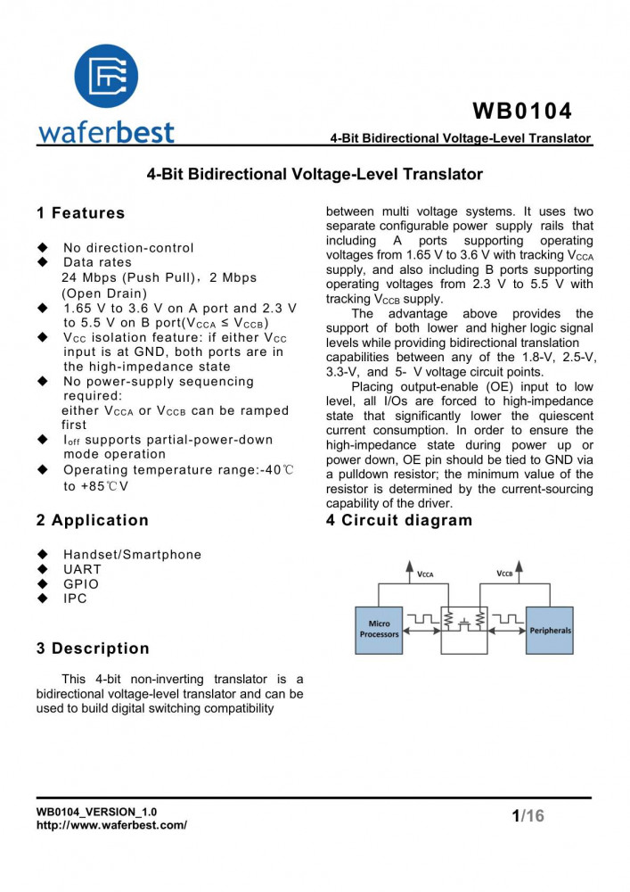 WB0104 datasheet page 1