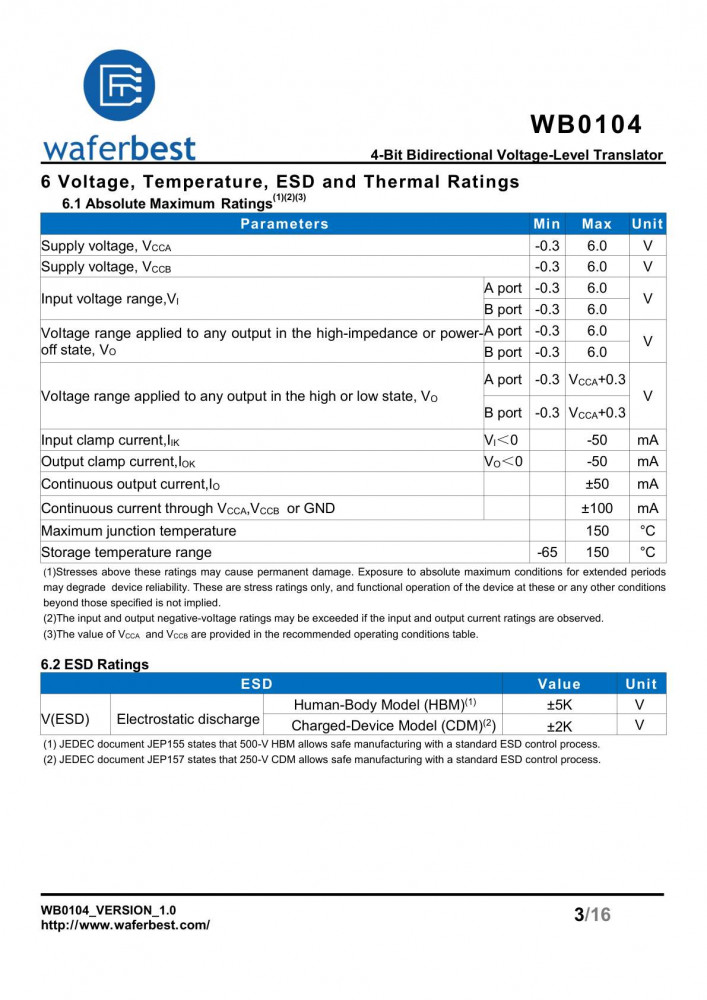 WB0104 datasheet page 3