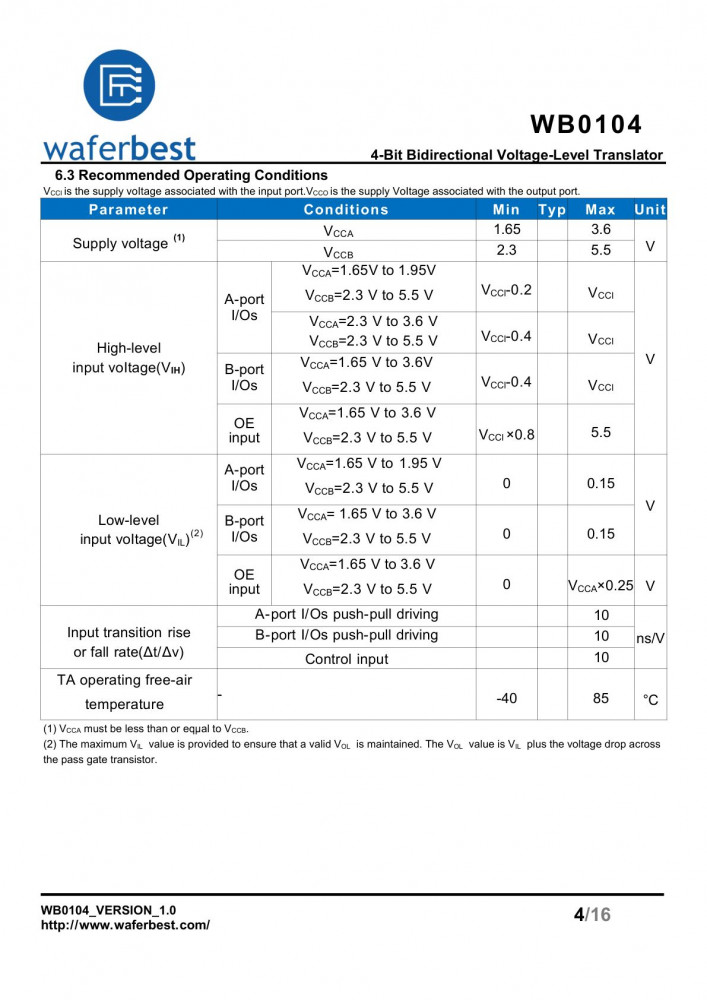 WB0104 datasheet page 4