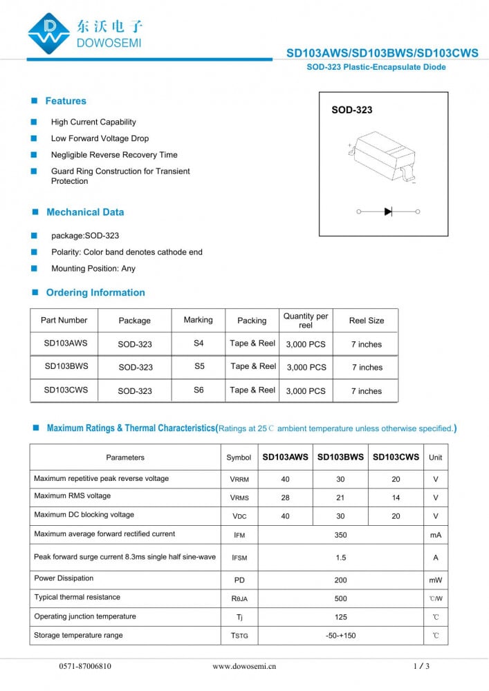 DOWO SD103AWS datasheet page 1