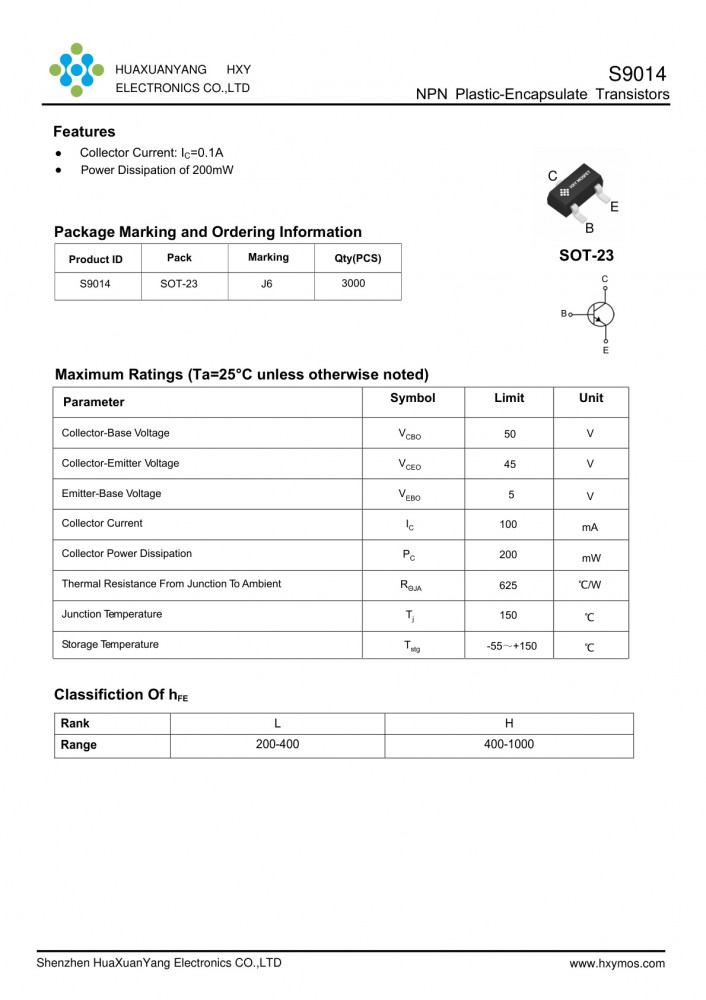 S9014 manufacturer document page 1