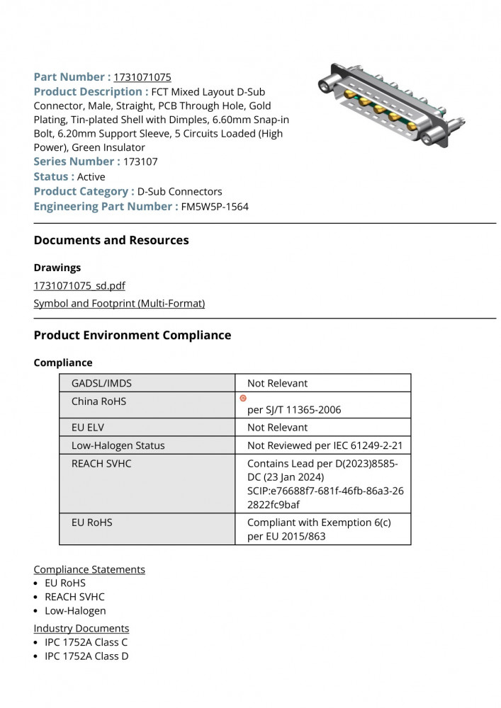 MOLEX 1731071075 technical document image, page 1