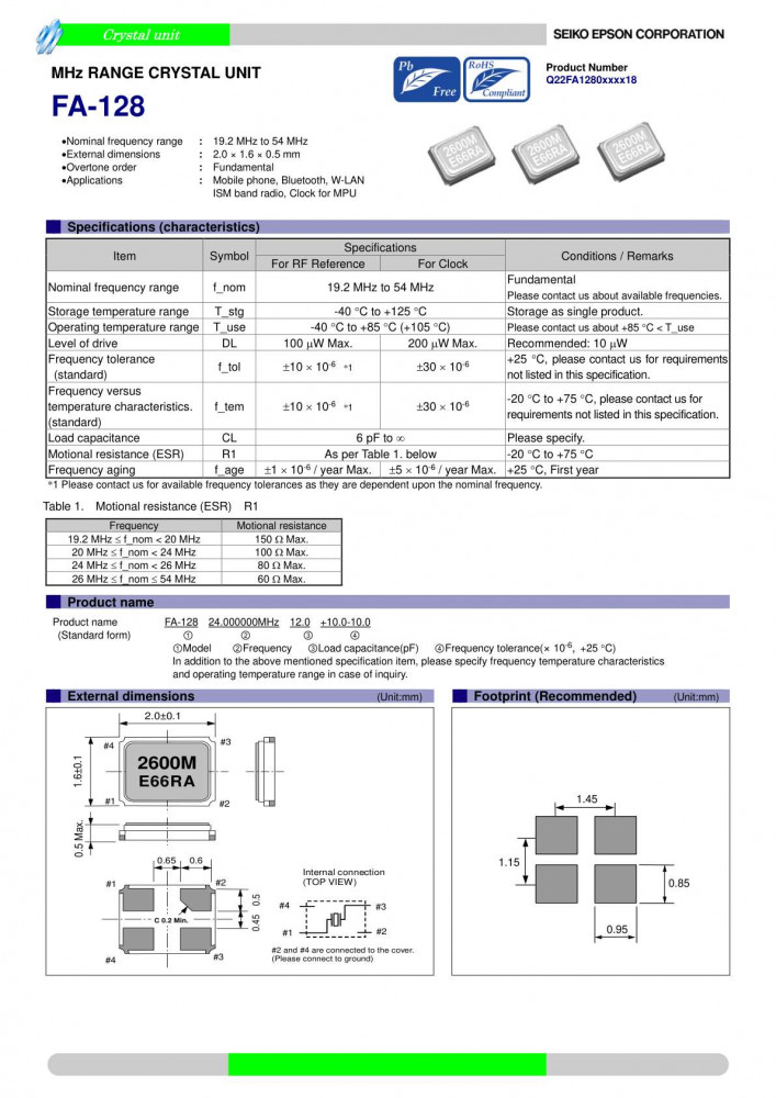 EPSON FA-128 technical document page 1