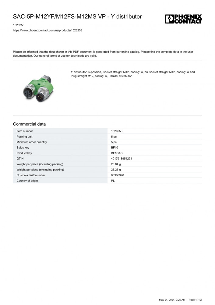 Phoenix Contact 1526253 technical document page 1