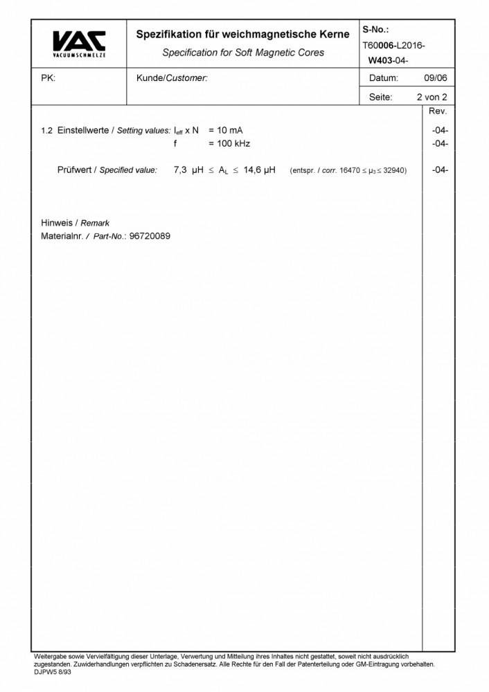 T60006-L2016-W403 soft magnetic core specification, page 2