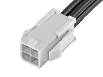 Mini-Fit Jr. Male-to-Mini-Fit Jr. Male Off-the-Shelf (OTS) Cable Assembly, Dual Row, 150.00mm Length, Gold (Au) Plating, 4 Circuits, Black for sale