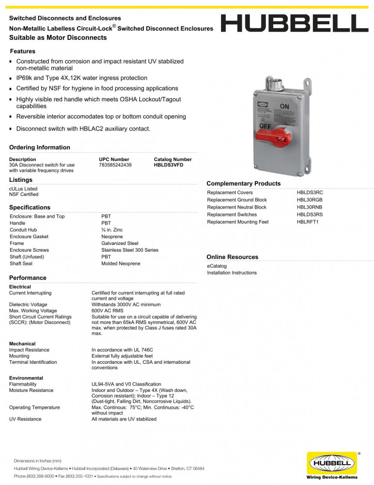 HBLDS3VFD product document preview