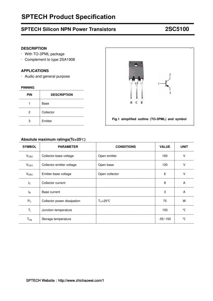 2SC5100 technical document page 1
