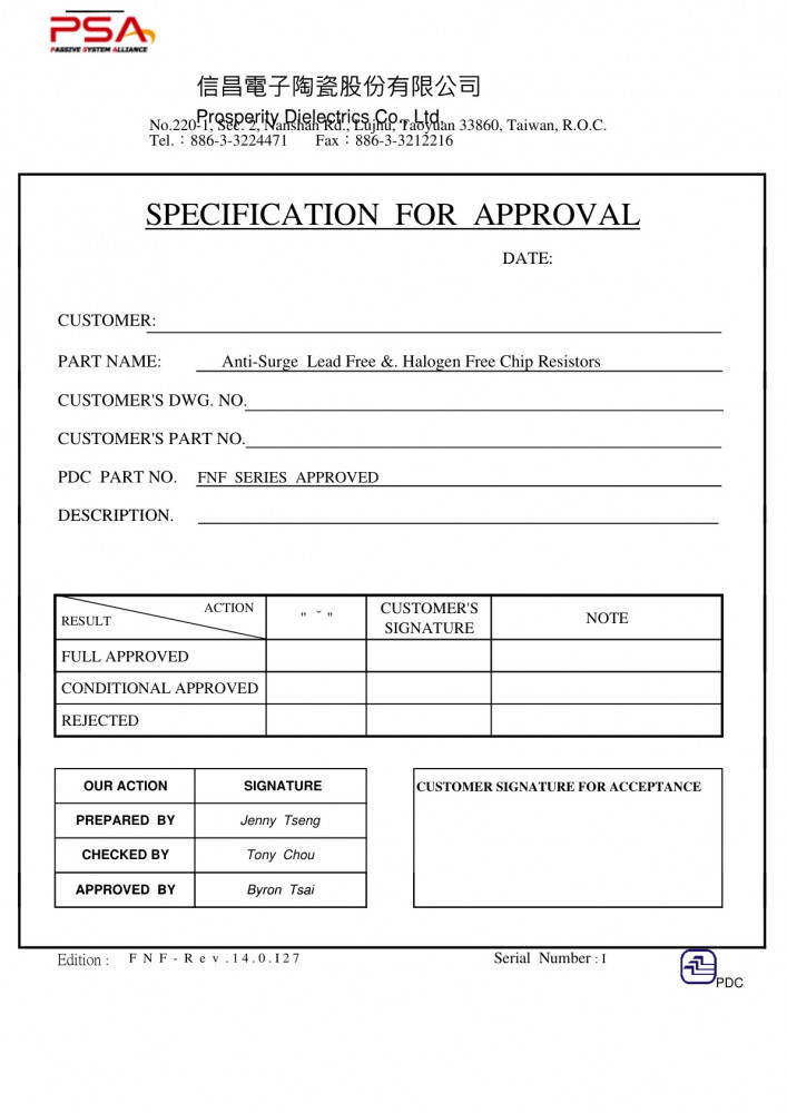 PSA FNF series datasheet page 1