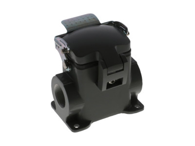 Heavy-Duty Harsh Environment (HE) Single Lever Surface Mount Housing, Die-cast Aluminum, with 1 Lever, with Auto Closing Cover, with Gasket, Size 6B «44x27», M20x2 Thread, Black