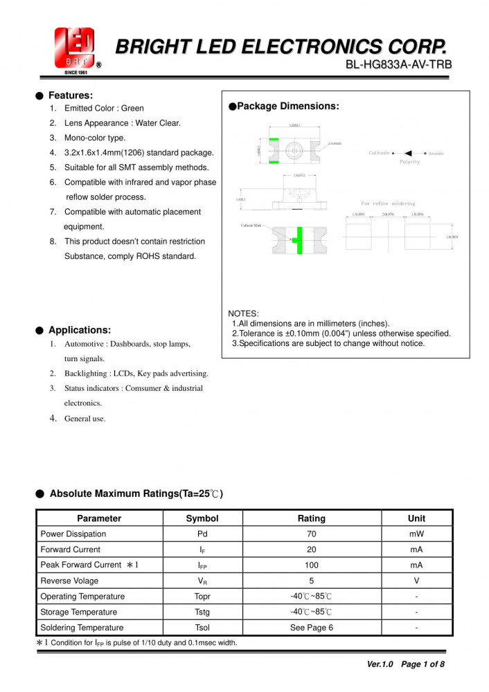 BL-HG833A-AV-TRB datasheet page 1