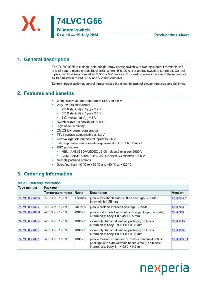 74LVC1G66GV datasheet page 1