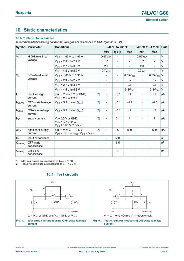 74LVC1G66GV datasheet page 5