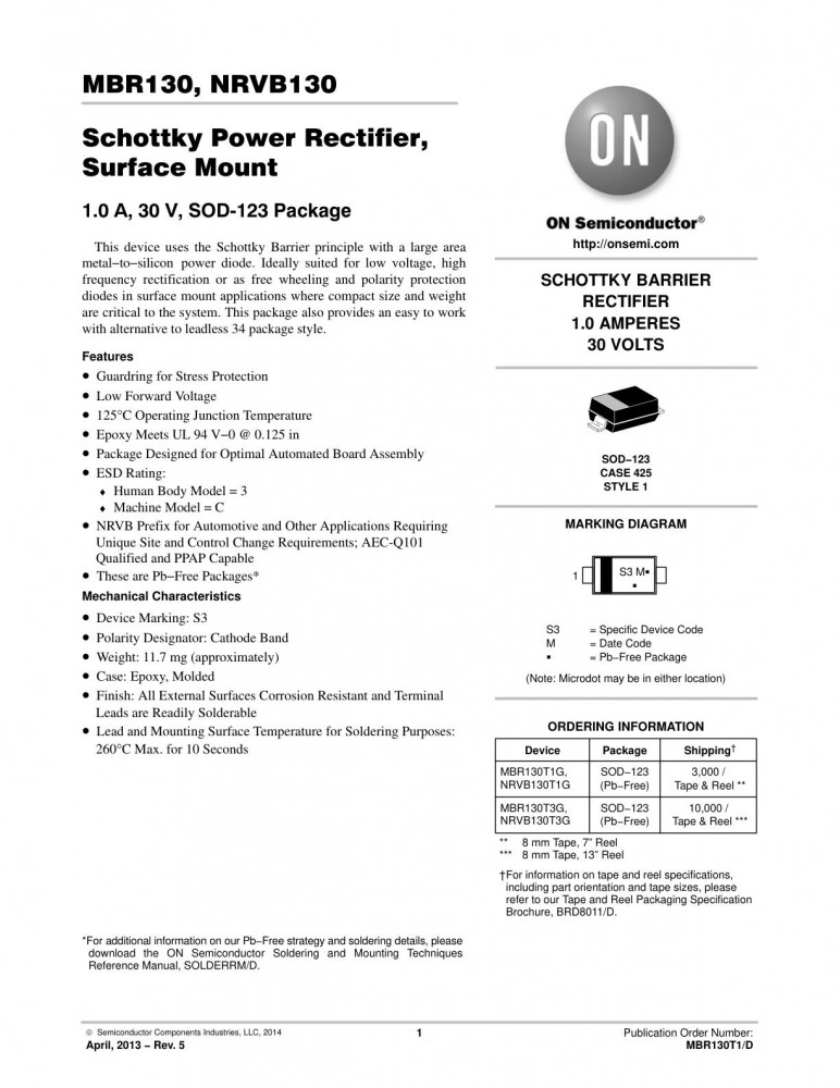 MBR130T1G datasheet page 1