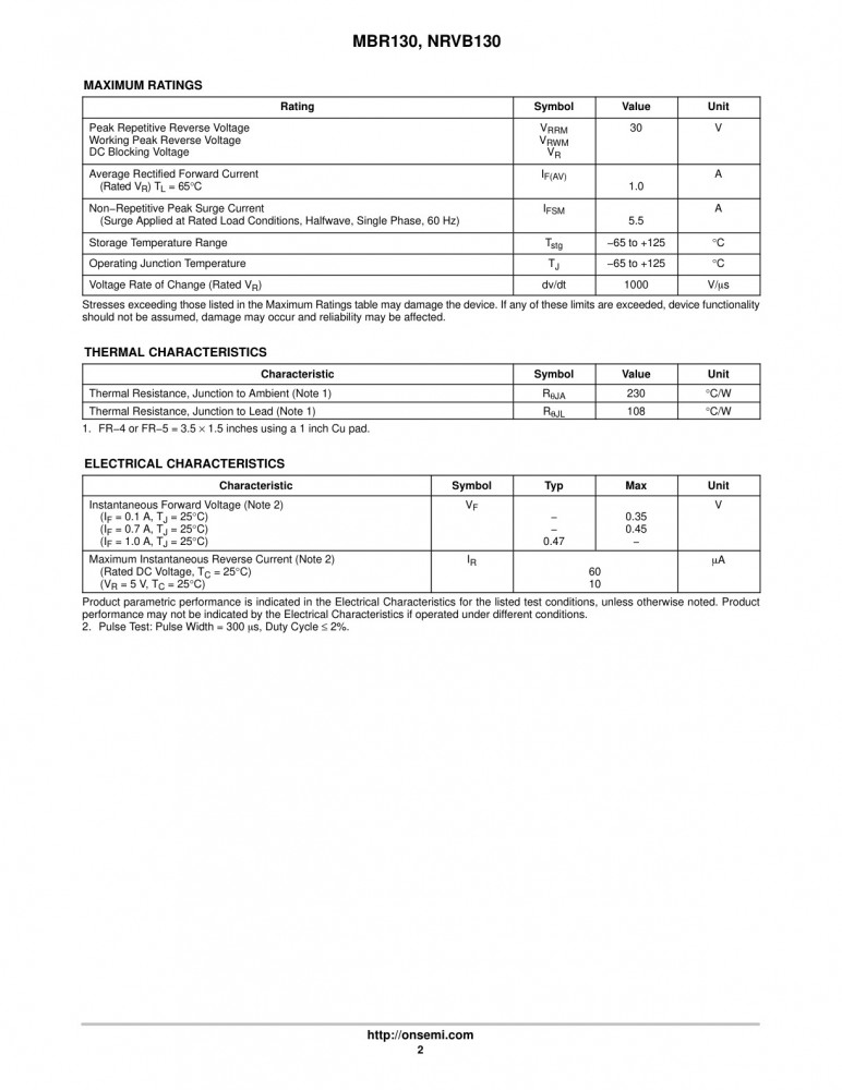 MBR130T1G datasheet page 2