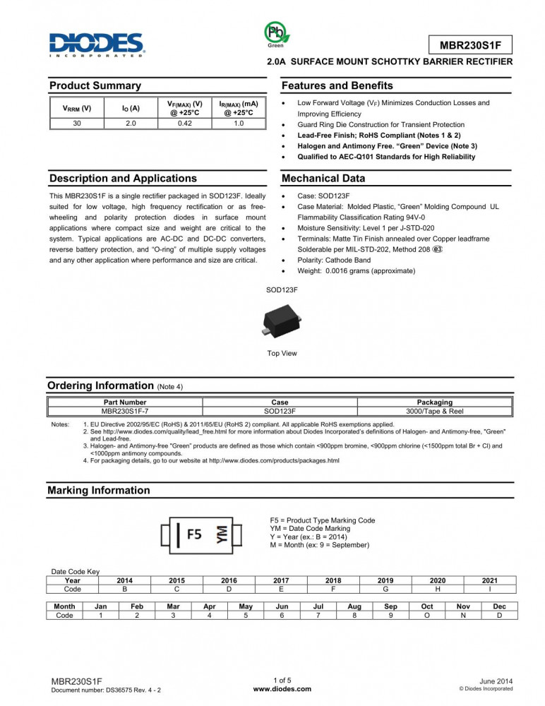 MBR230S1F-7 datasheet page 1