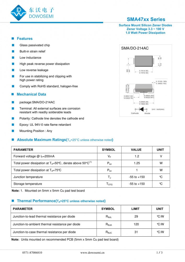 SMA4740A datasheet page 1
