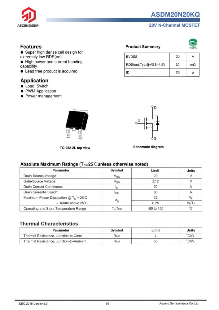 ASDM20N20KQ-R datasheet page 1