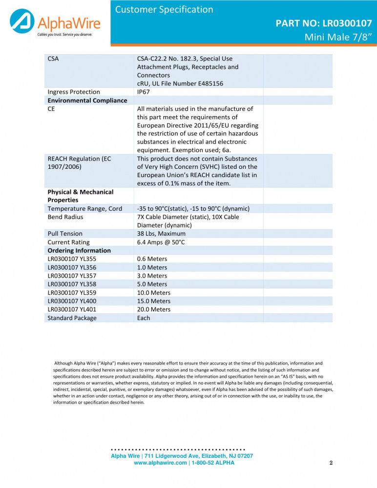 Alpha Wire LR0300107 YL400 technical data page 2