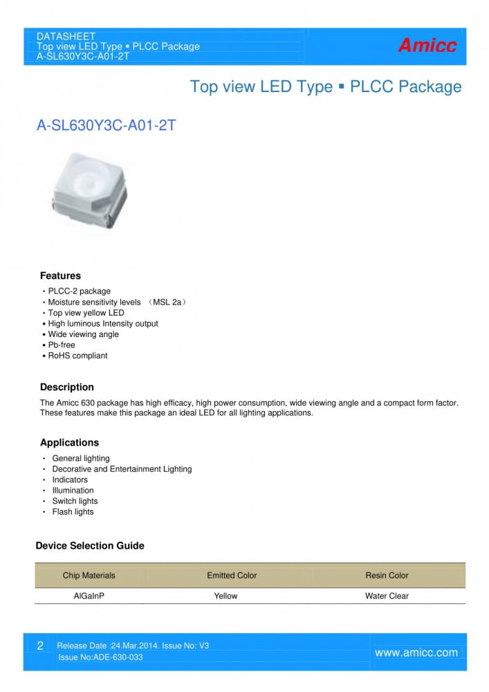A-SL630Y3C-A01-2T datasheet page 2