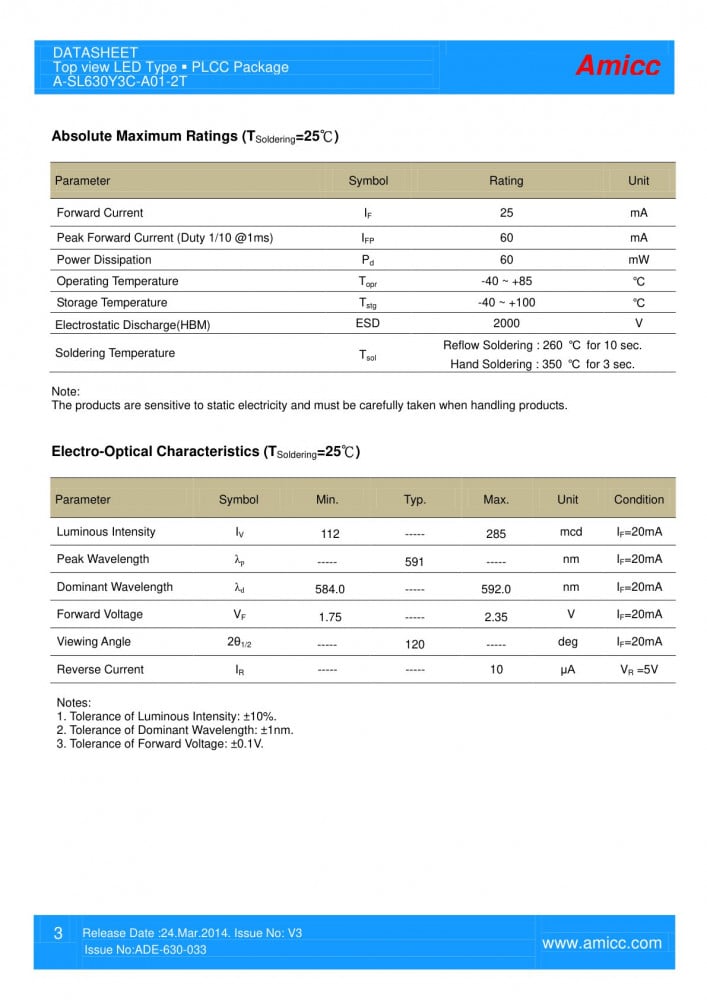 A-SL630Y3C-A01-2T datasheet page 3