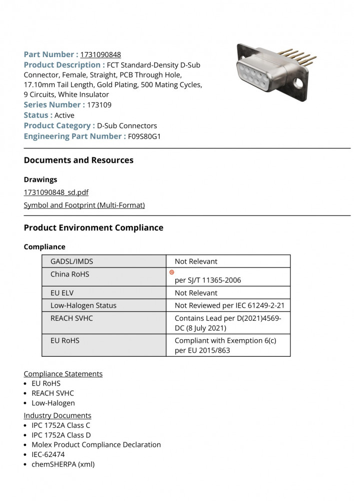 MOLEX 1731090848 drawing page 1
