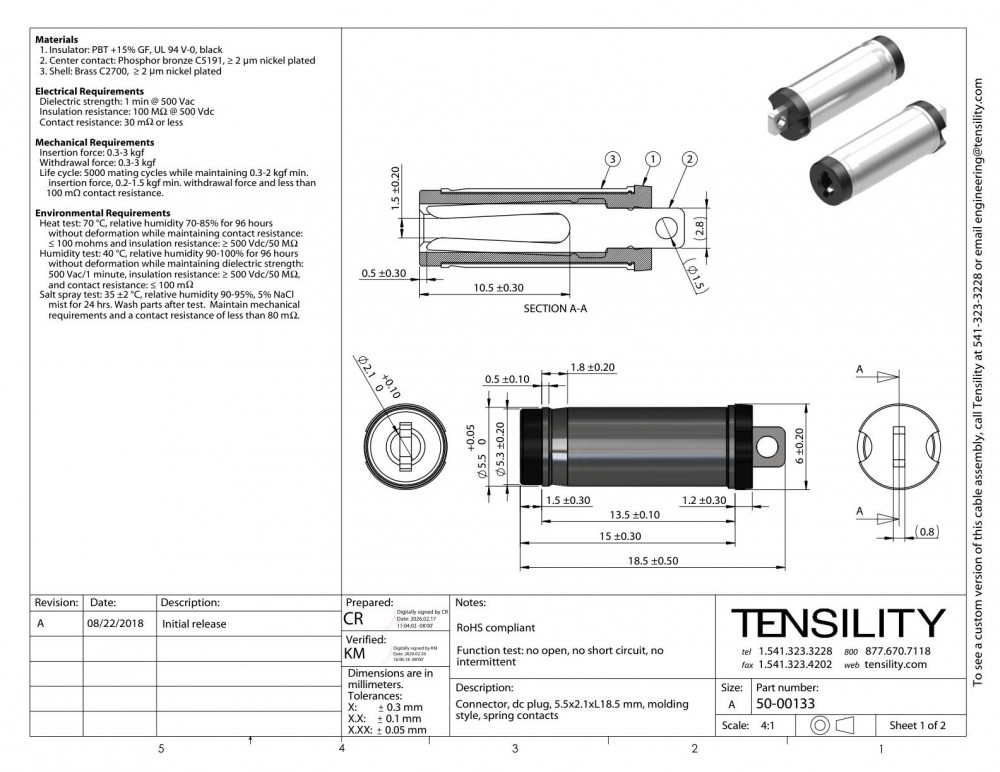 Tensility 50-00133 technical drawing, page 1
