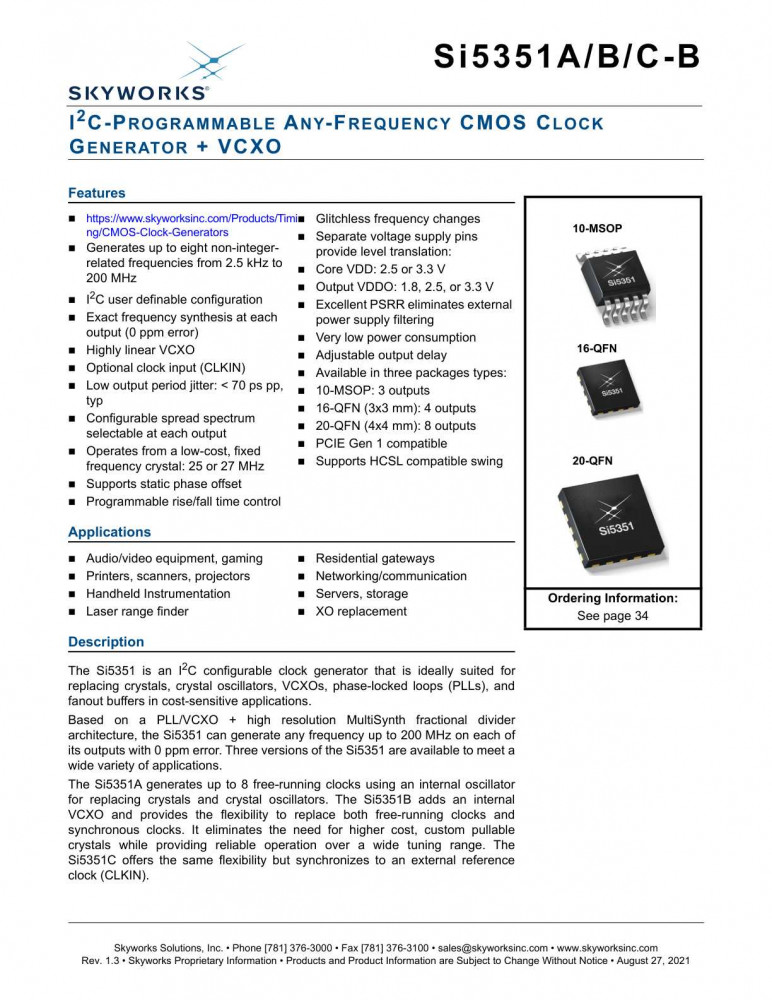 SI5351 datasheet page 1