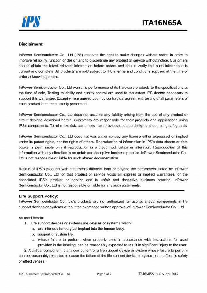ITA16N65A datasheet page 9