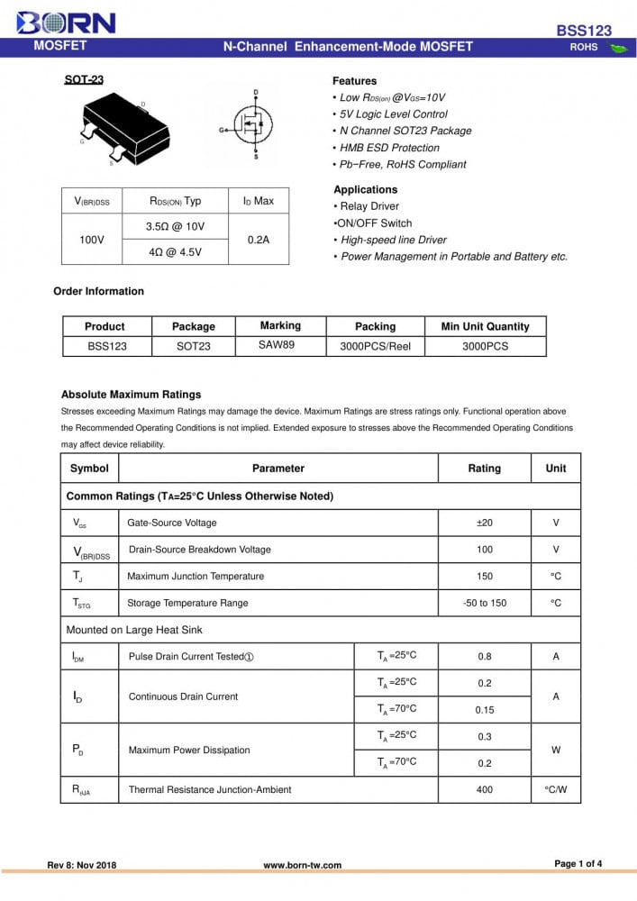 BSS123 datasheet page 1