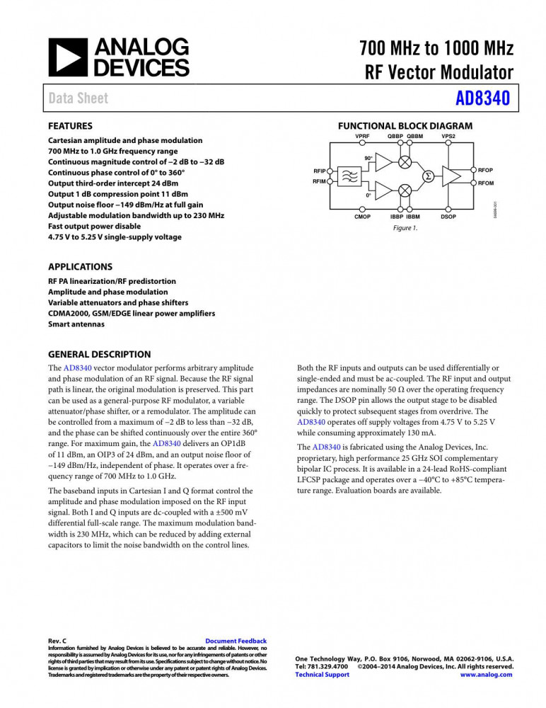 AD8340 data sheet page 1