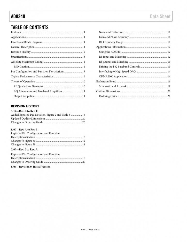 AD8340 data sheet page 2