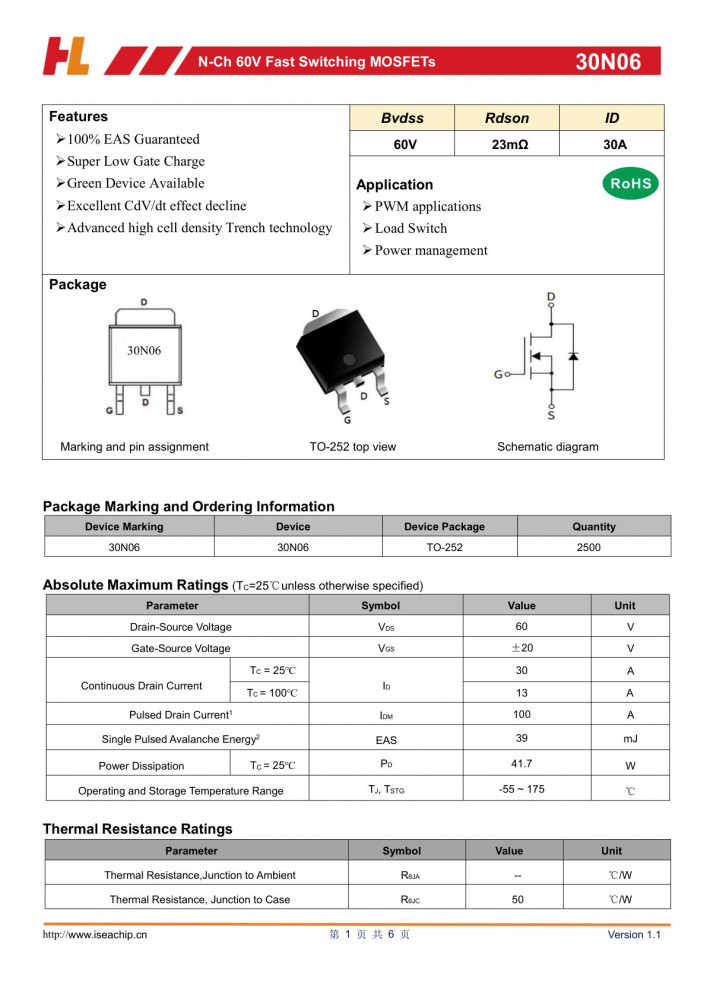 HL 30N06 datasheet page 1