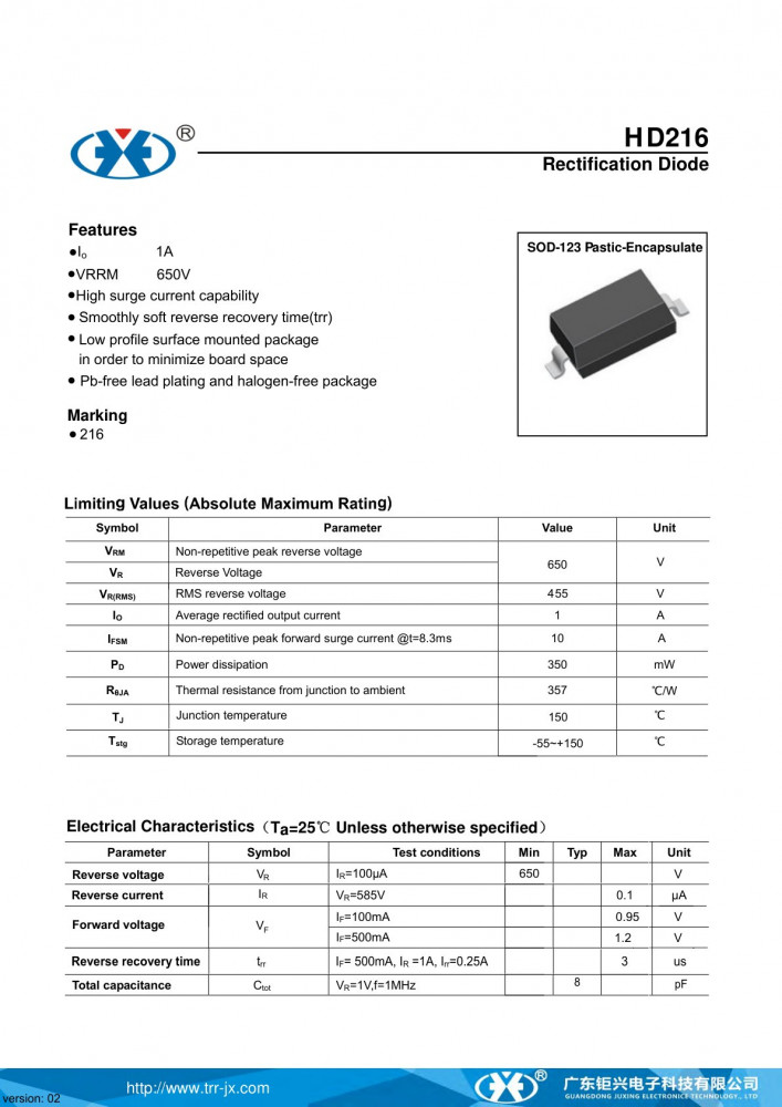 JUXING HD216 datasheet page 1