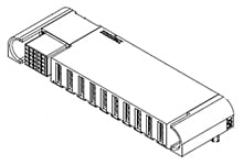 EXTreme Ten60Power Right-Angle Receptacle with Side Guides, 15 Signal Circuits, 7 DC Power Circuits with 3 Voids