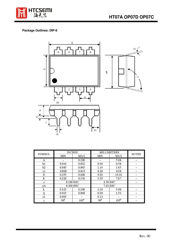 HT07ARZ DIP-8 package drawing