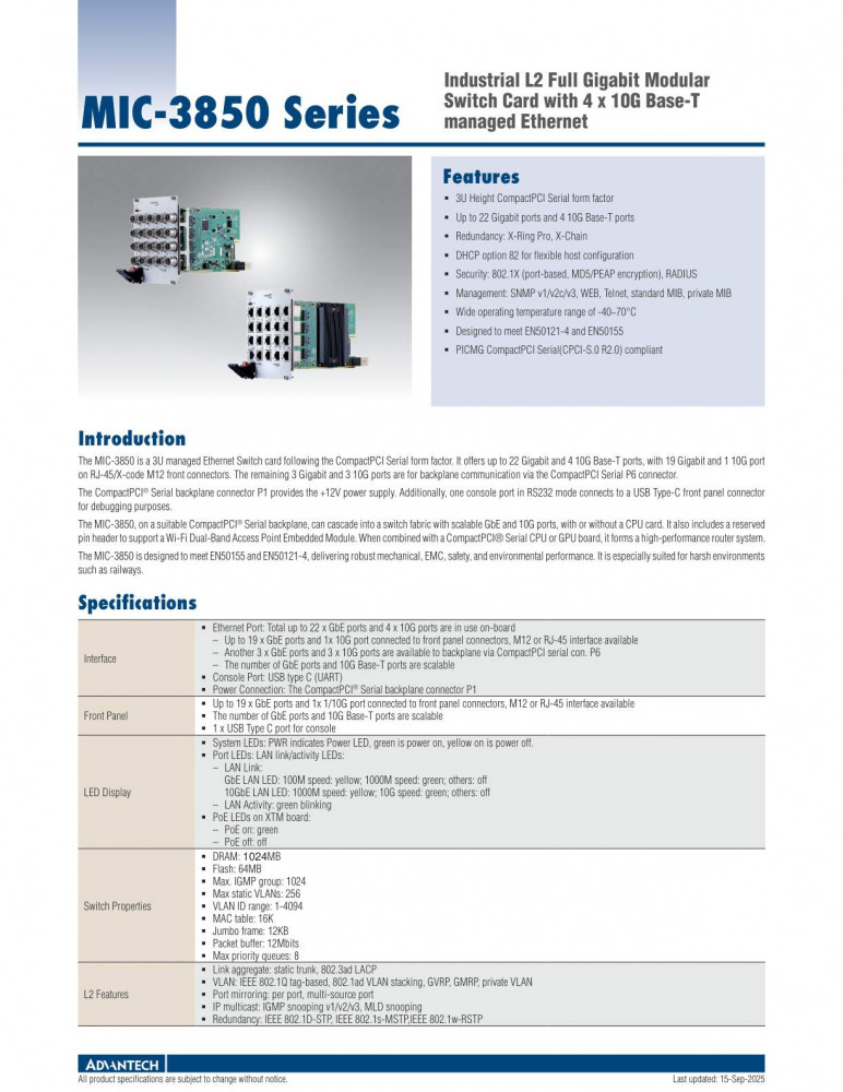 MIC-3850 technical documentation page 1