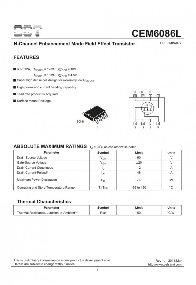 CEM6086L datasheet page 1
