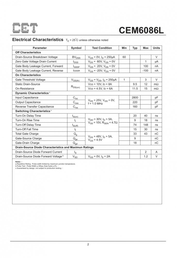 CEM6086L datasheet page 2