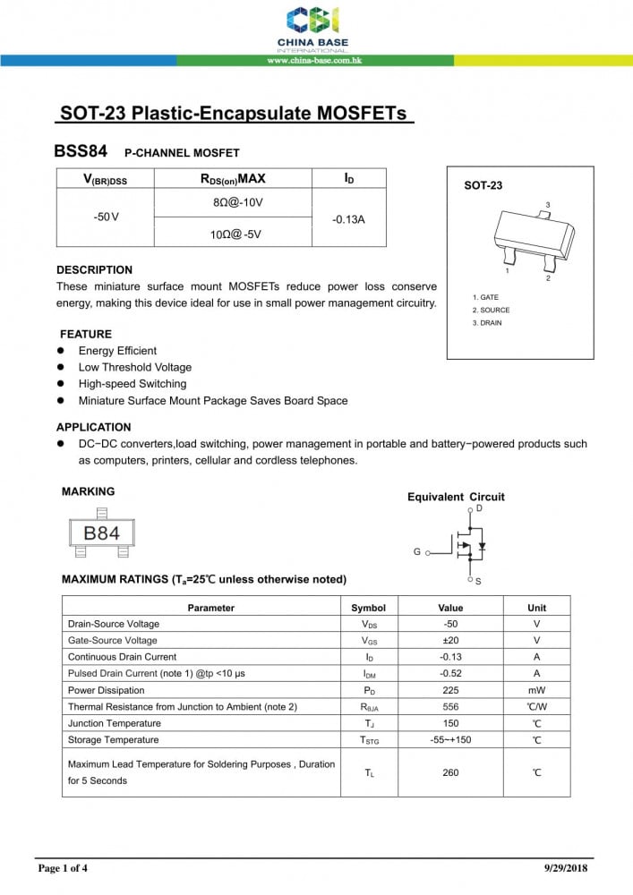 CBI BSS84 datasheet page 1