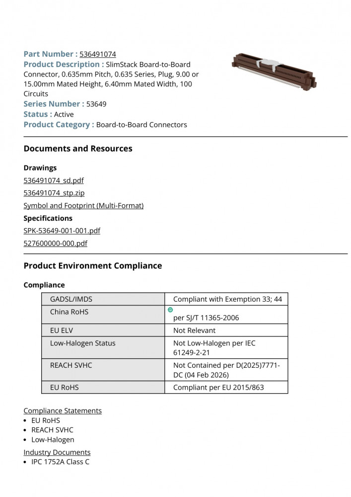 MOLEX 536491074 technical document page 1