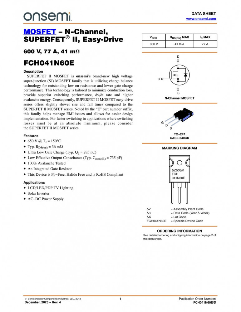 FCH041N60E document preview, page 1