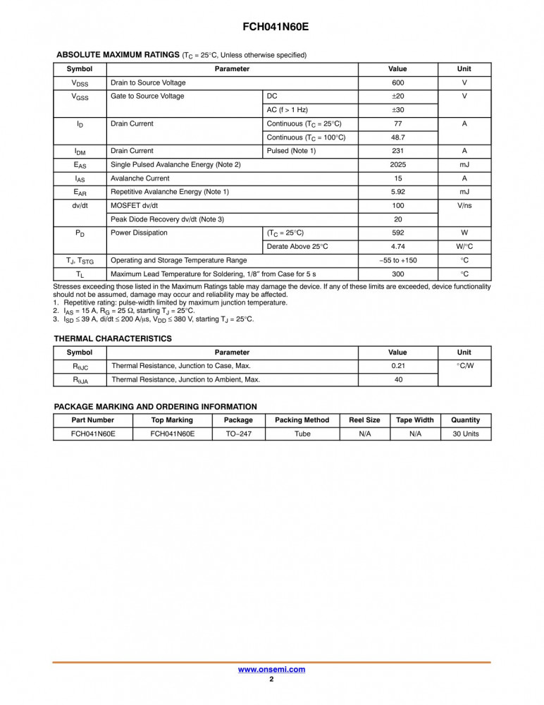 FCH041N60E document preview, page 2