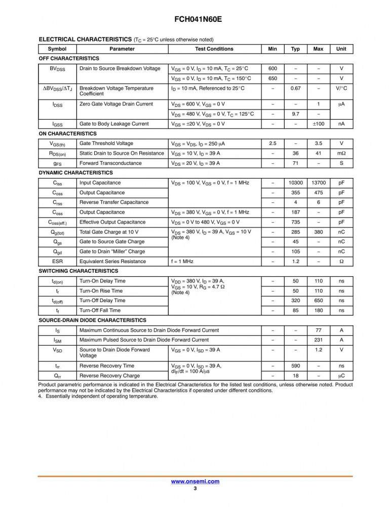 FCH041N60E document preview, page 3