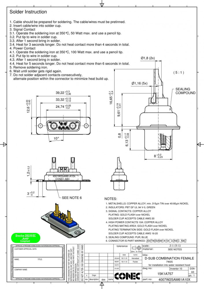 Conec 4007W2SAM61A10X product drawing page