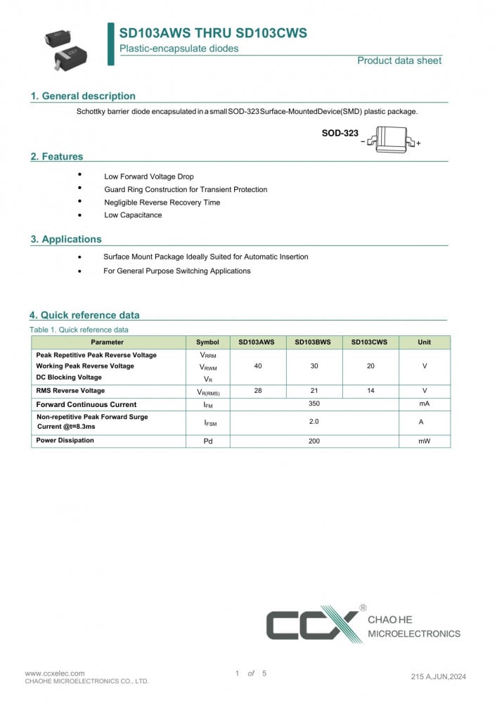 SD103AWS datasheet page 1