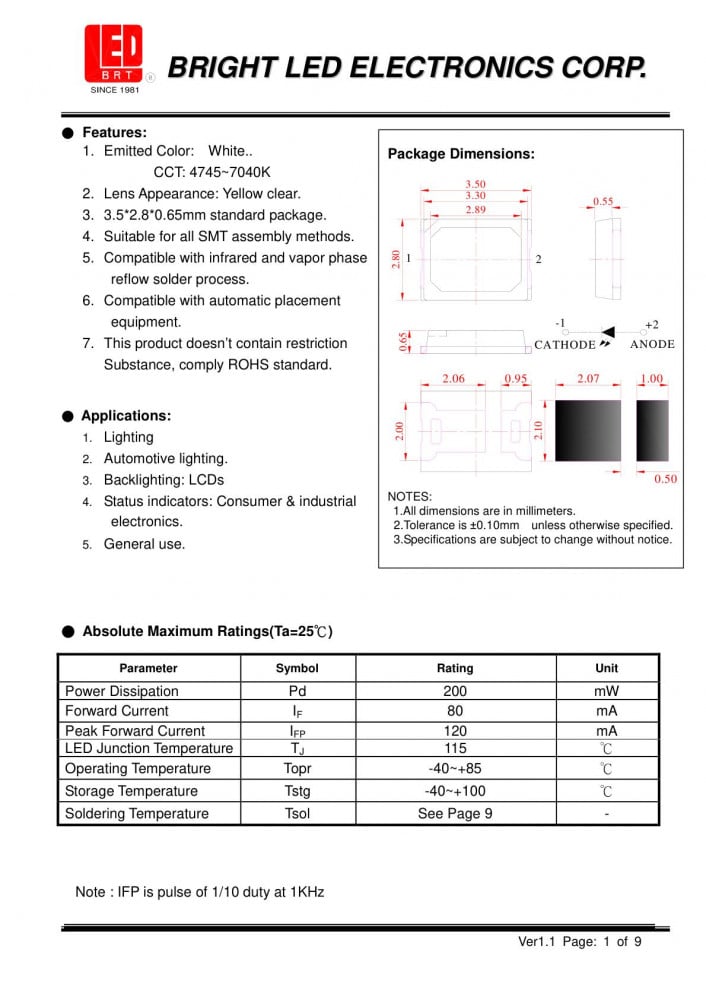 BL-2835A10-16-R80 datasheet page 2